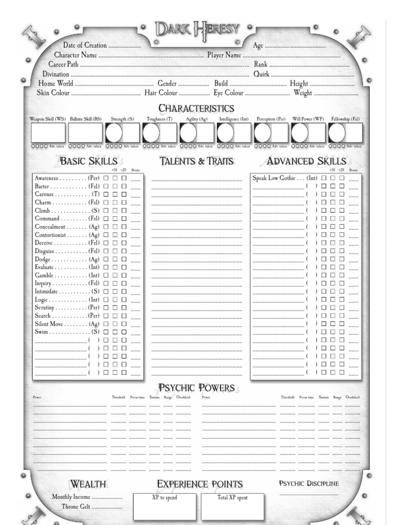 Dark Heresy Sheet 3p Editable2 | PDF | Leisure