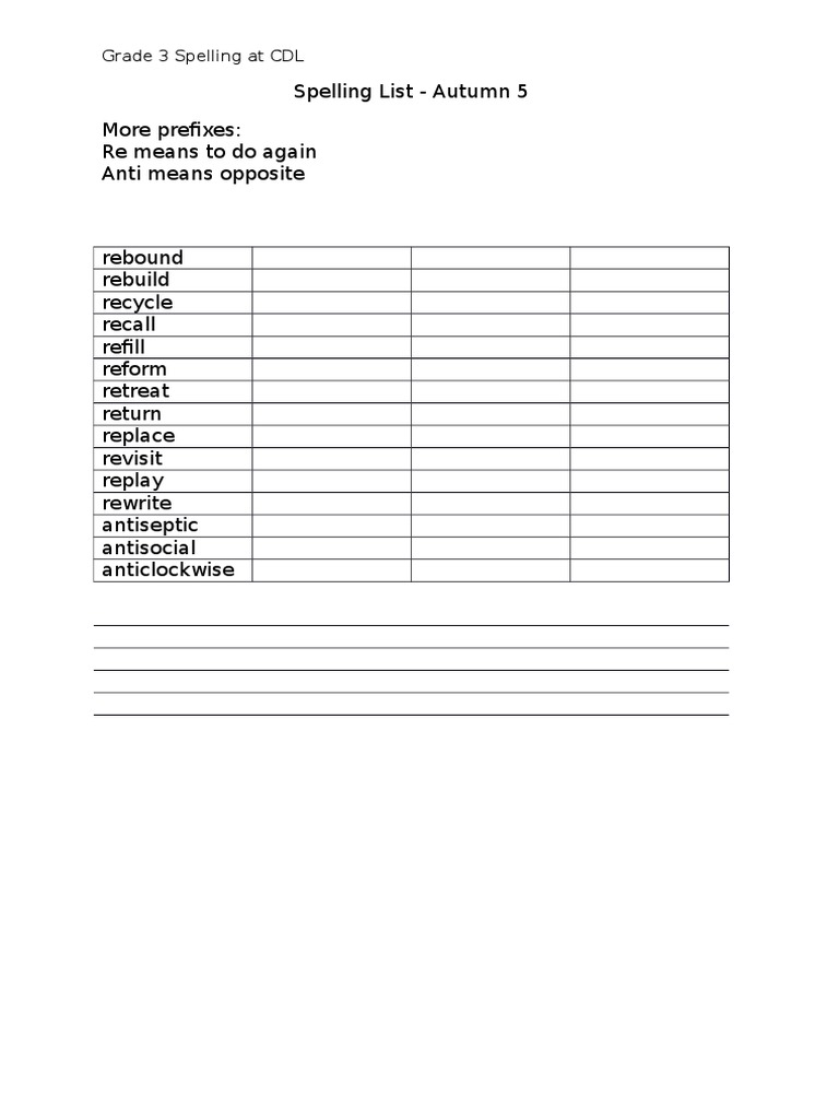 Spelling List Autumn 5 | PDF