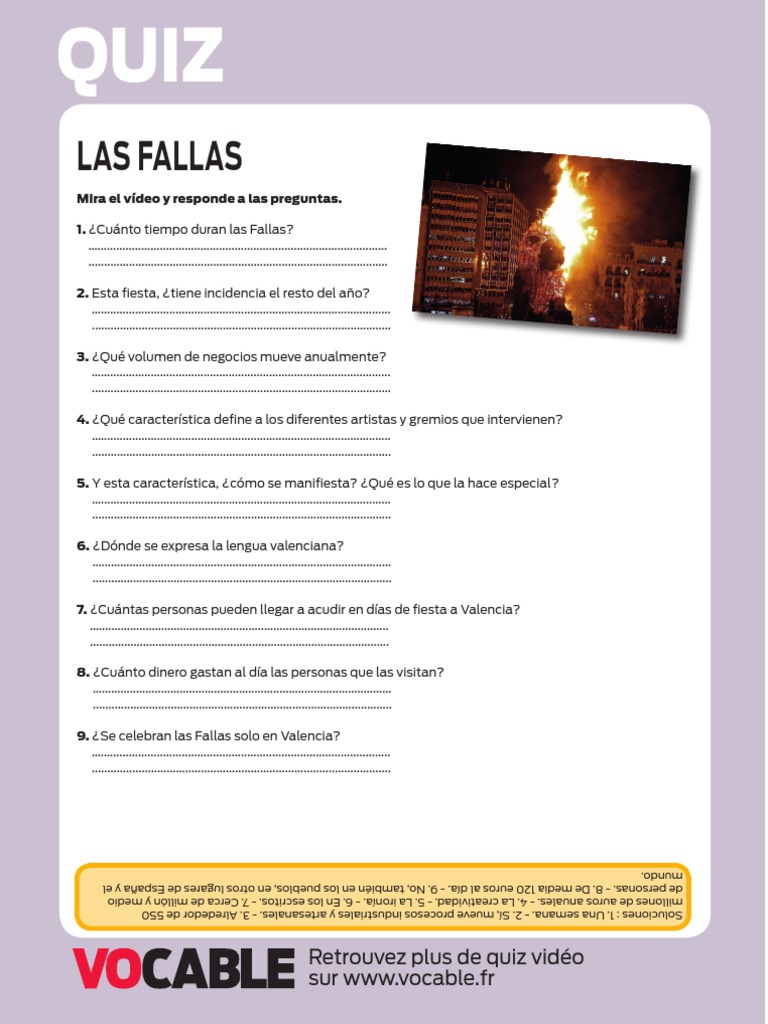 Test Fallas de Valencia ELE | PDF