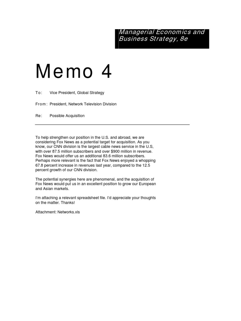 Memo 4: Managerial Economics and Business Strategy, 8e | PDF