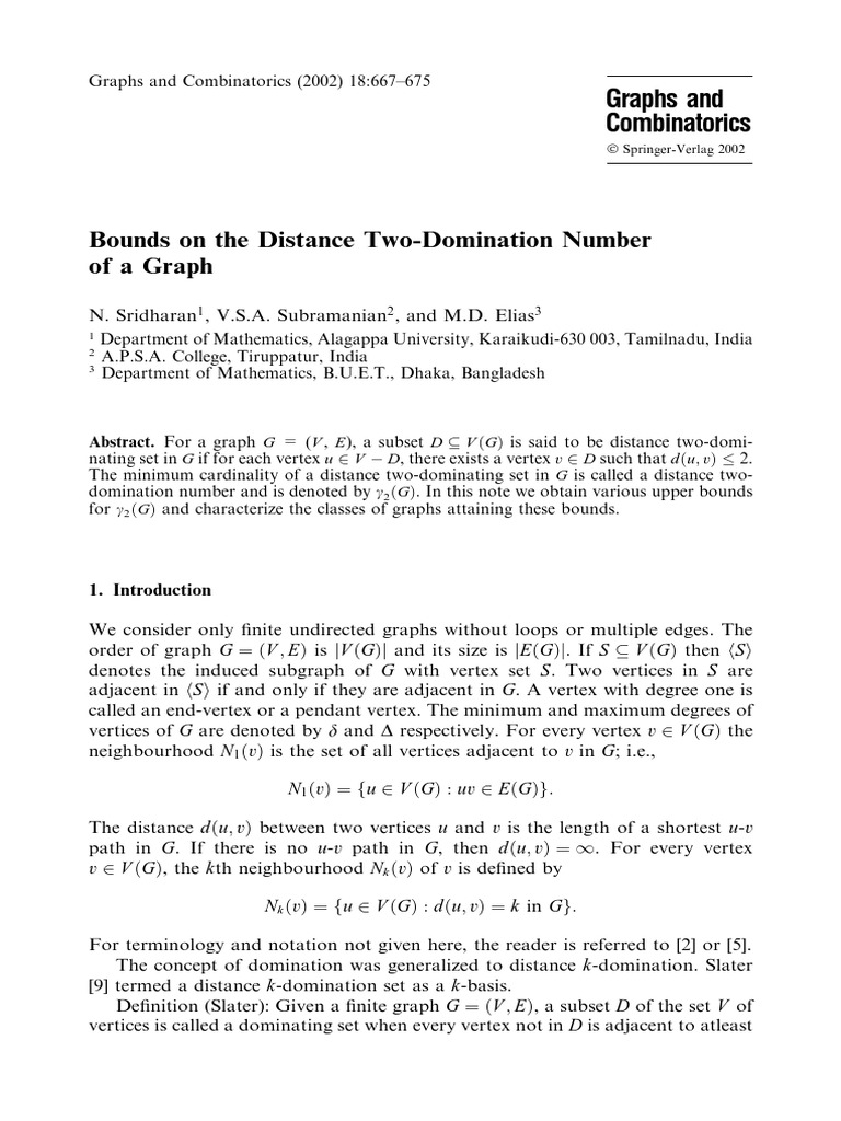 Bounds On The Distance Two-Domination Number | PDF | Vertex (Graph Theory) | Applied Mathematics