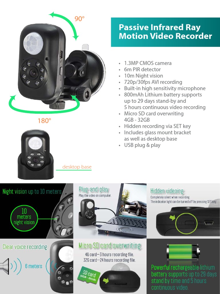 Passive Infrared Ray Motion Video Recorder: Desktop Base | PDF