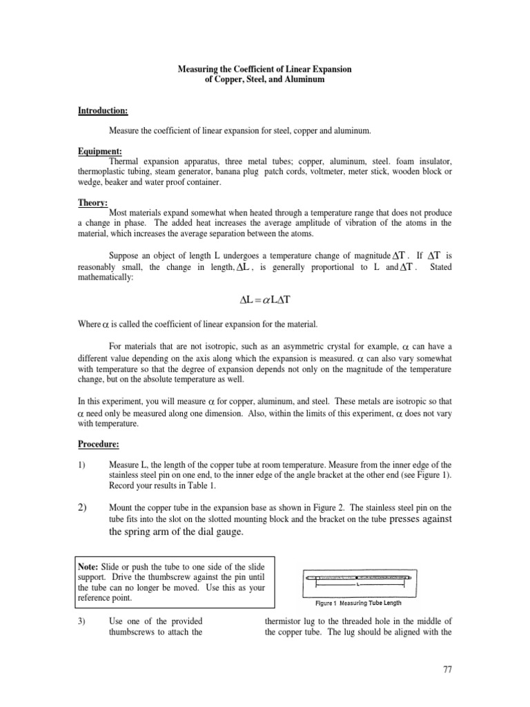 Measuring Linear Expansion of Metals | PDF | Thermal Expansion ...