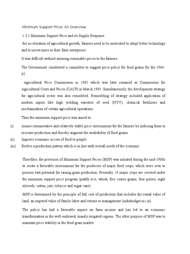 Minimum Support Price | PDF | Cereals | Agriculture