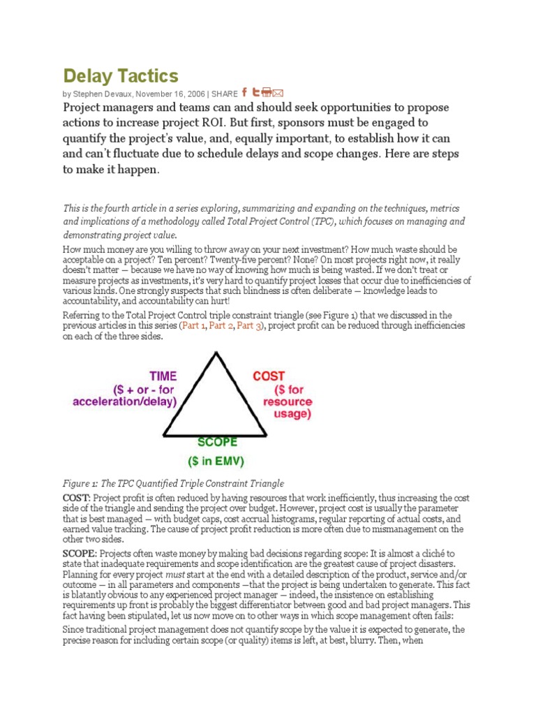 Delay Tactics: by Stephen Devaux, November 16, 2006 - SHARE | PDF ...