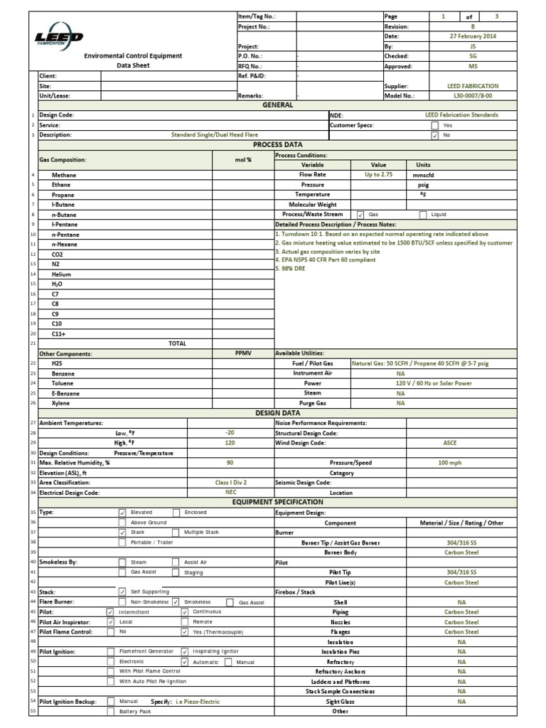 Flare Data Sheet | Thermocouple | Gases
