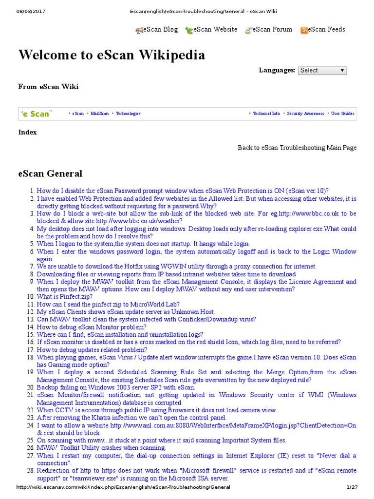 Escan English EScan-Troubleshooting General - EScan Wiki | PDF ...