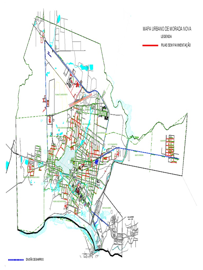 Mapa da cidade de Morada Nova com indicação das ruas pavimentadas e sem ...