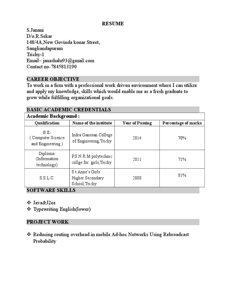 Resume: Qualification Name of The Institute Year of Passing Percentage ...