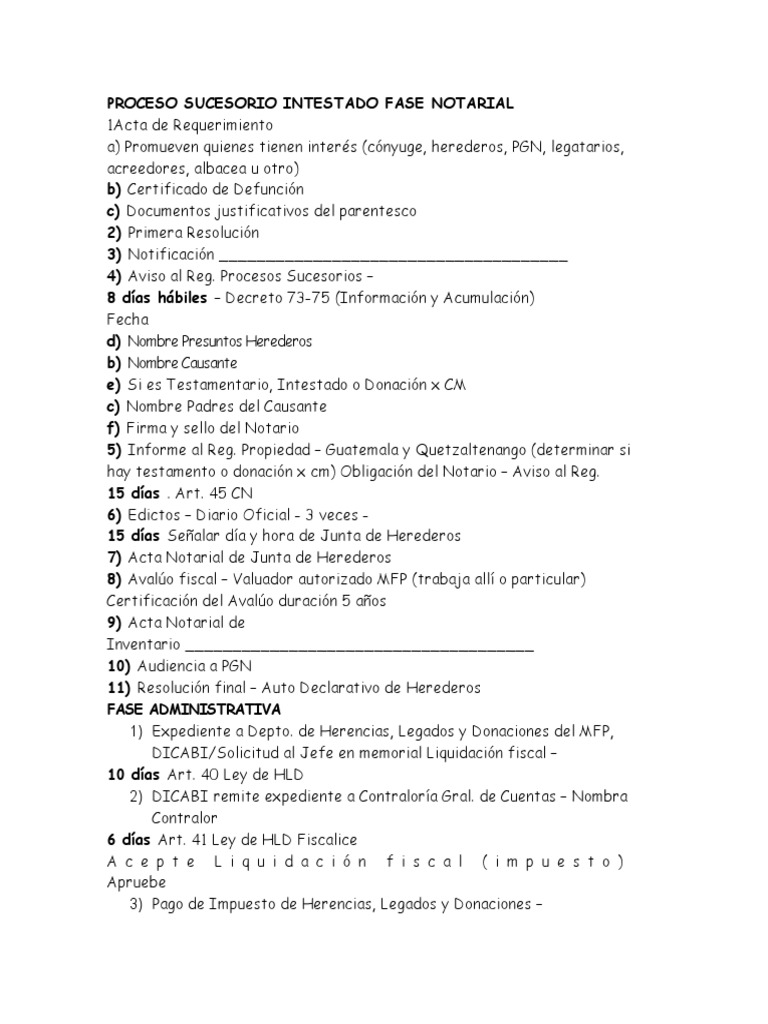 Proceso Sucesorio Intestado Fase Notarial | PDF | Herencia | Derecho ...