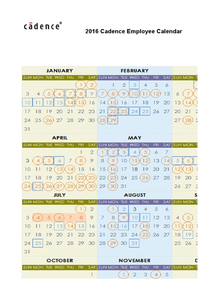 2016 Cadence Employee Calendar | PDF