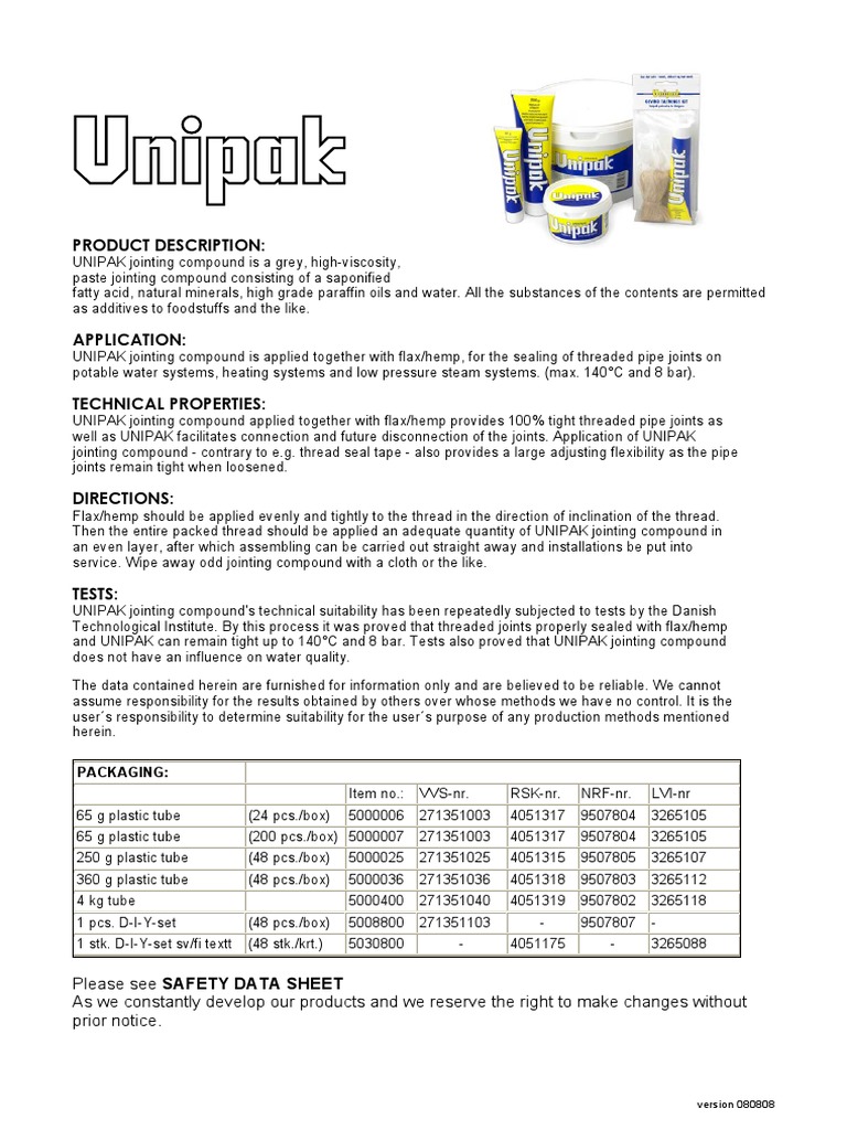 UNIPAK | PDF | Pipe (Fluid Conveyance) | Hemp