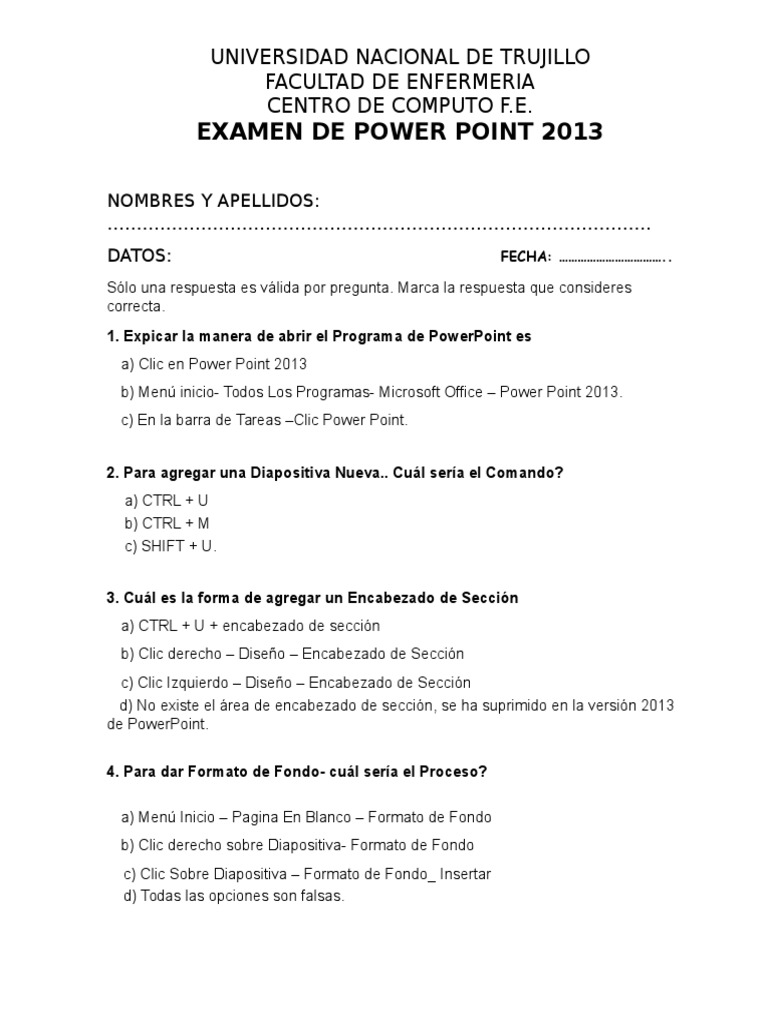 Examen de Power Point 2013 | PDF | Microsoft PowerPoint | Software