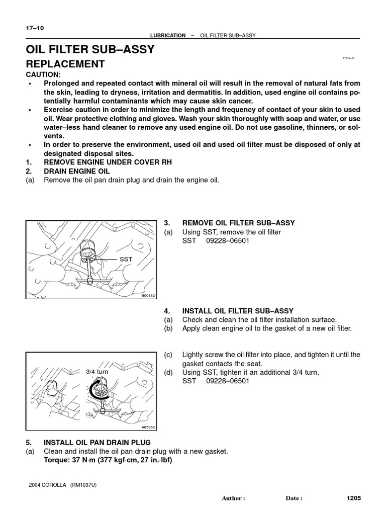Oil Filter Sub-Assy: Replacement | PDF | Motor Oil | Oil