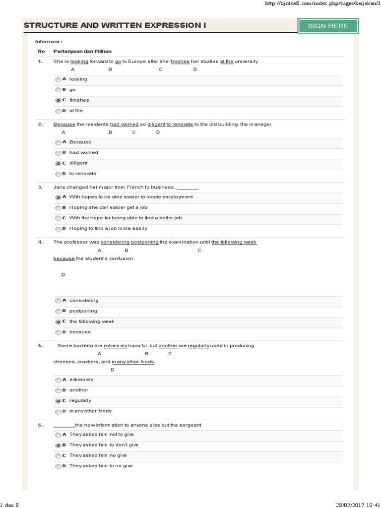 Structure and Written Expression I Practice Questions | PDF