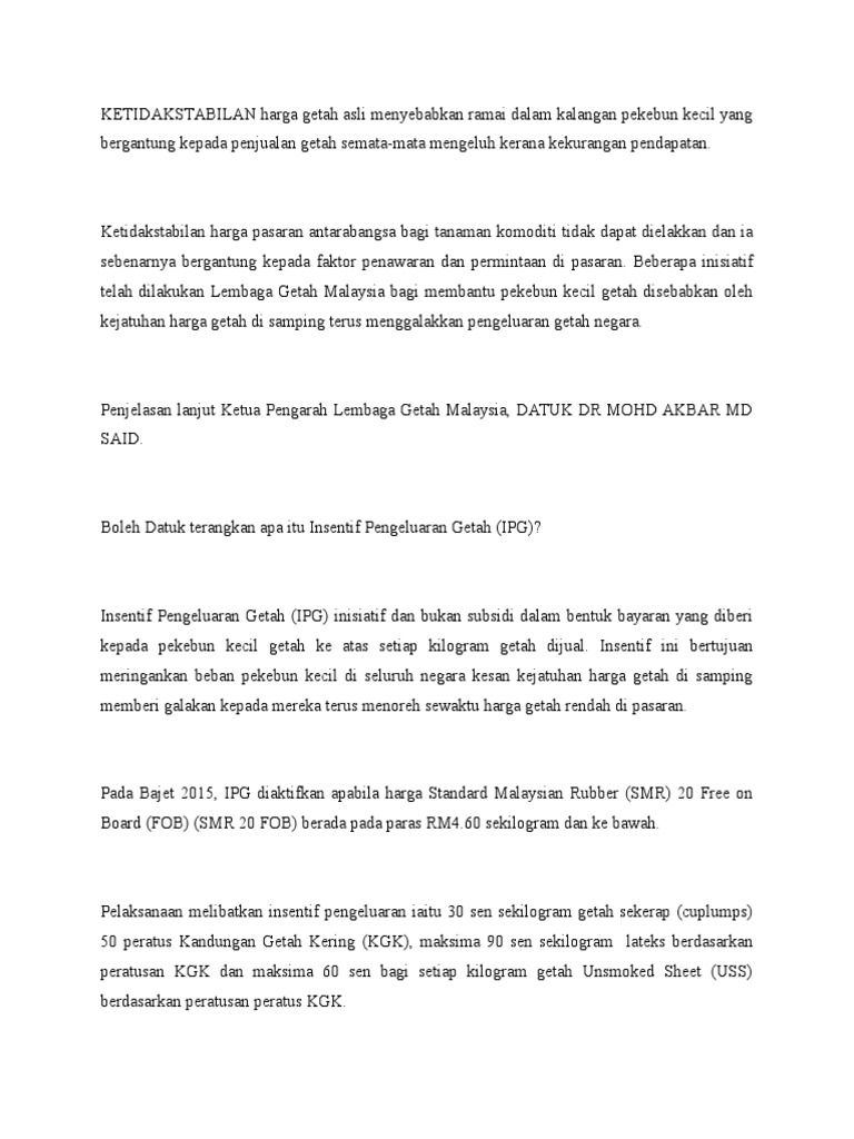Insentif Pengeluaran Getah (IPG) Bantu Ringan Beban Pekebun Kecil | PDF