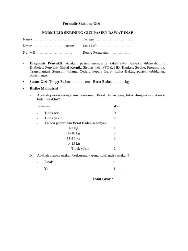 Formulir Skrining Gizi | PDF