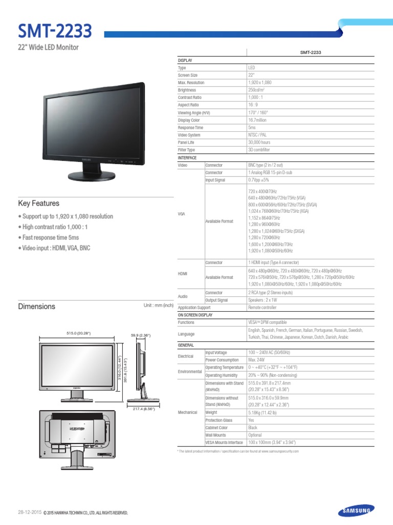 Samsung SMT-2233 Monitor PDF | PDF