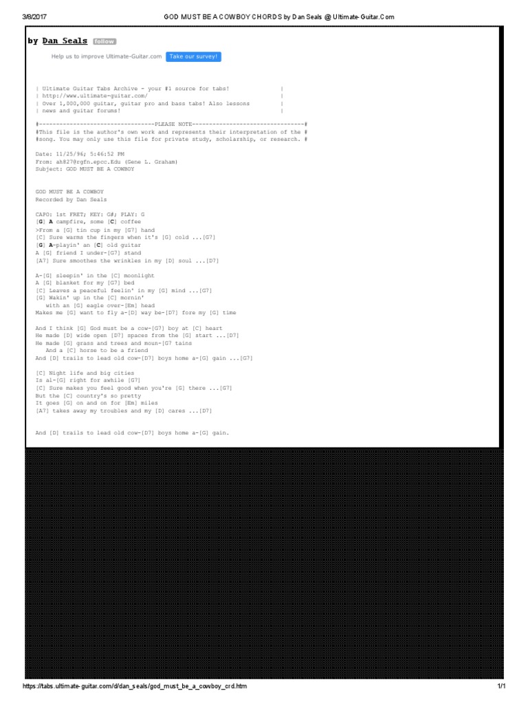 God Must Be A Cowboy Chords by Dan Seals at Ultimate-Guitar | PDF ...