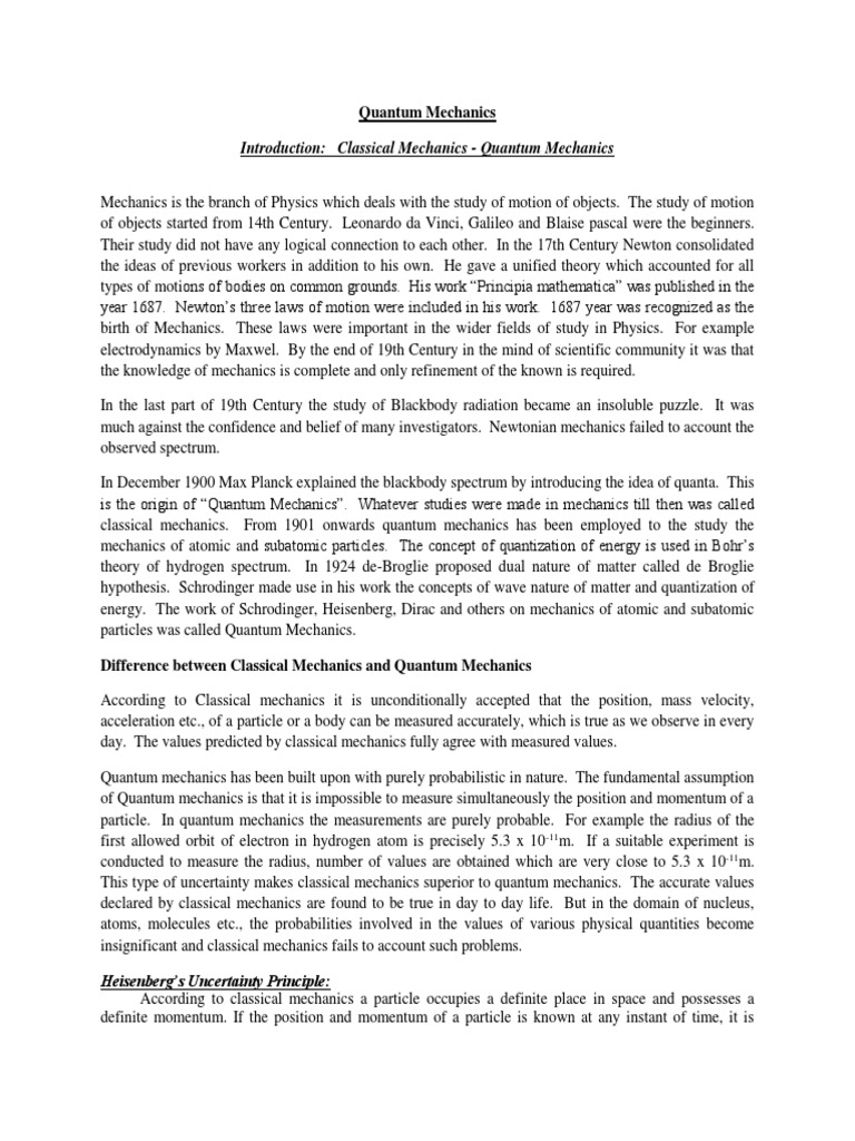 Quantum Mechanics Notes | PDF | Schrödinger Equation | Classical Mechanics