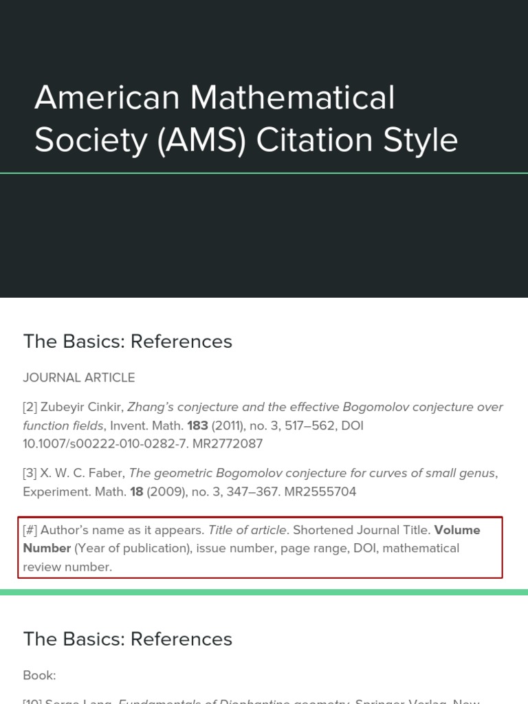 American Mathematical Society (AMS) Citation Style | PDF