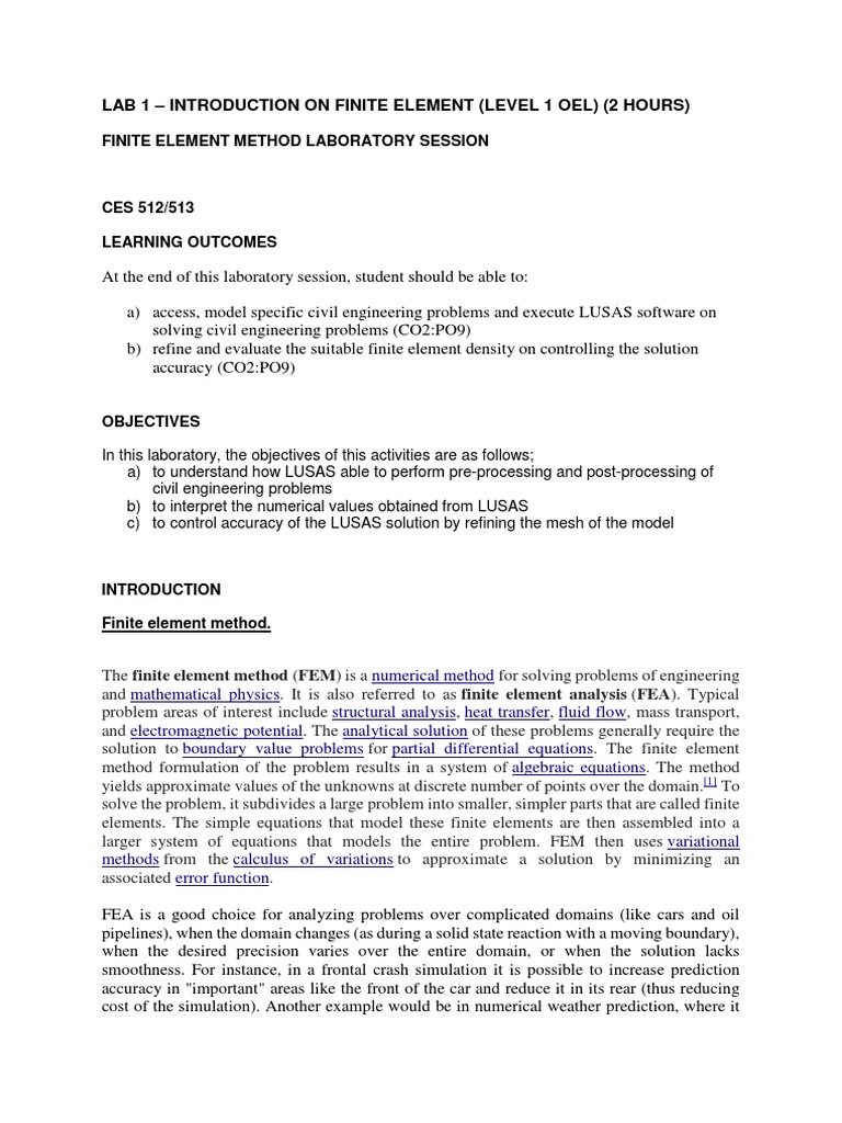 Lab 1 Intro Fem-1 | PDF | Finite Element Method | Analysis