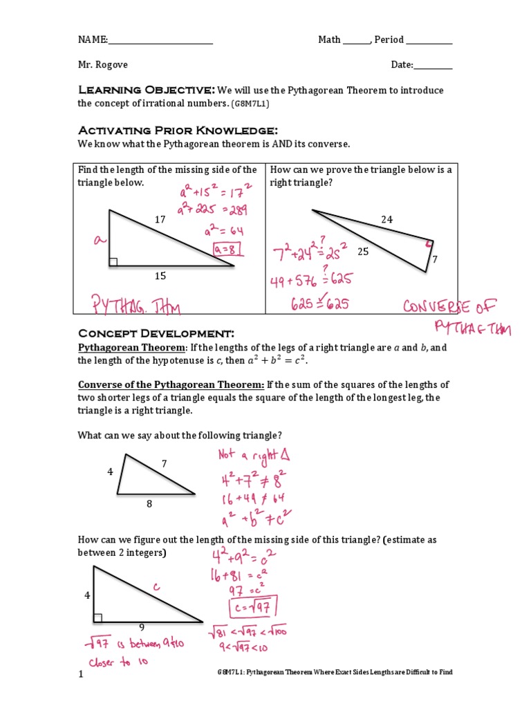 Pythagorean Theorem: Finding Missing Sides | PDF | Euclid | Triangle
