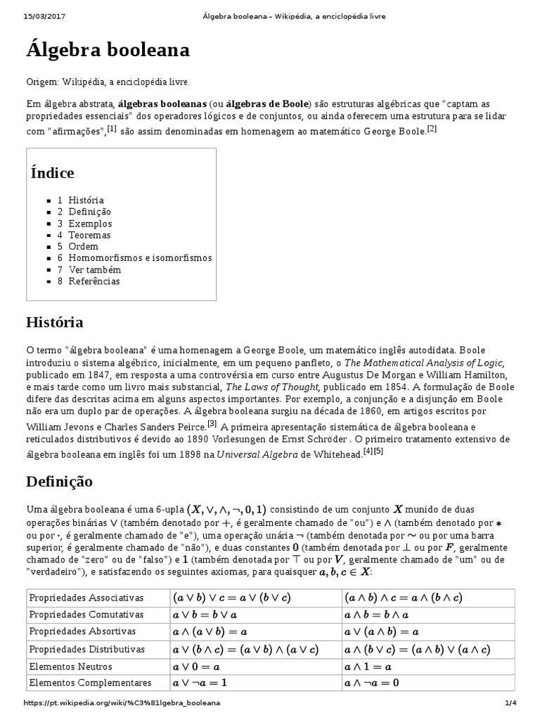 Uma introdução à álgebra booleana: origens, definições, exemplos e ...