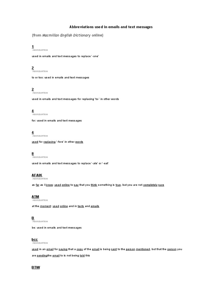 Abbreviations Used in Emails and Text Messages | Language Mechanics ...