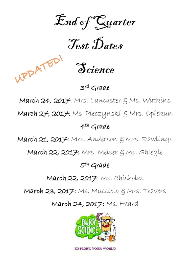 Quarter 3 Testdates | PDF