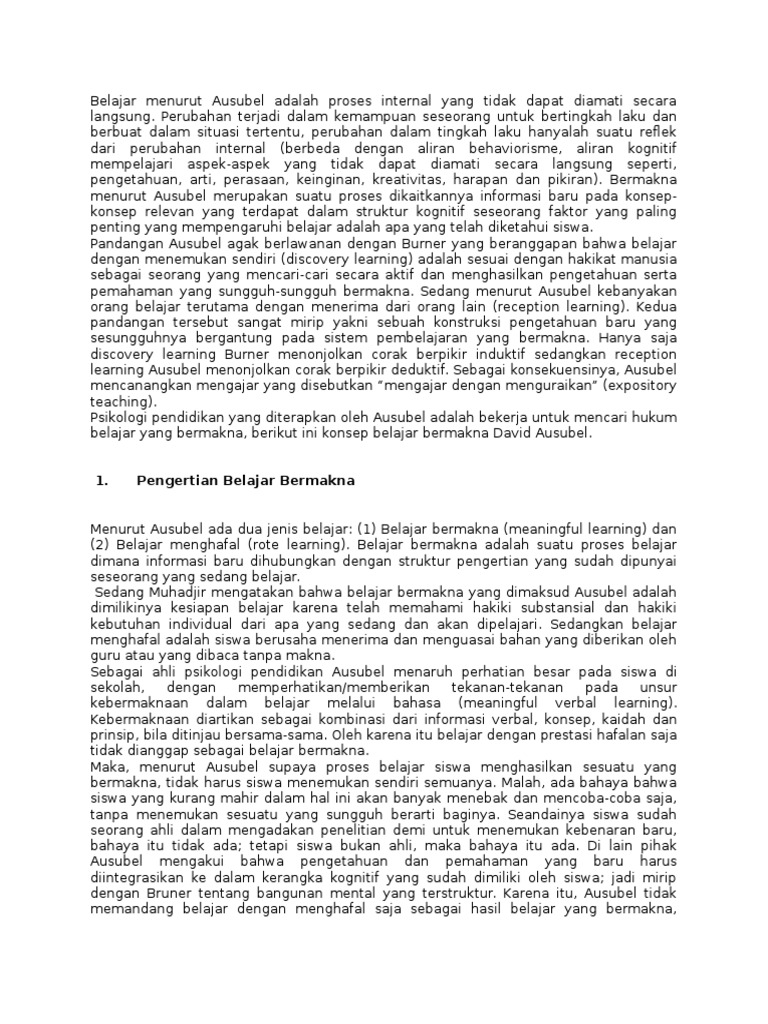 Mempelajari Teori Belajar Bermakna Menurut David Ausubel Pdf 