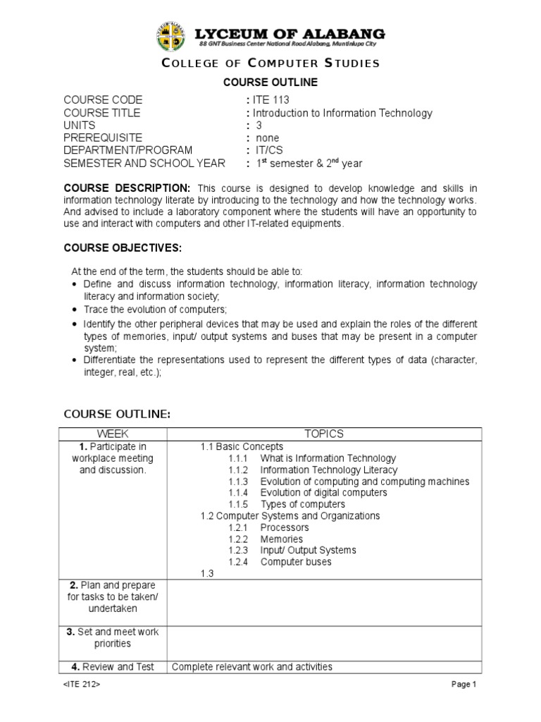 Introduction to Information Technology Course | PDF | Information ...