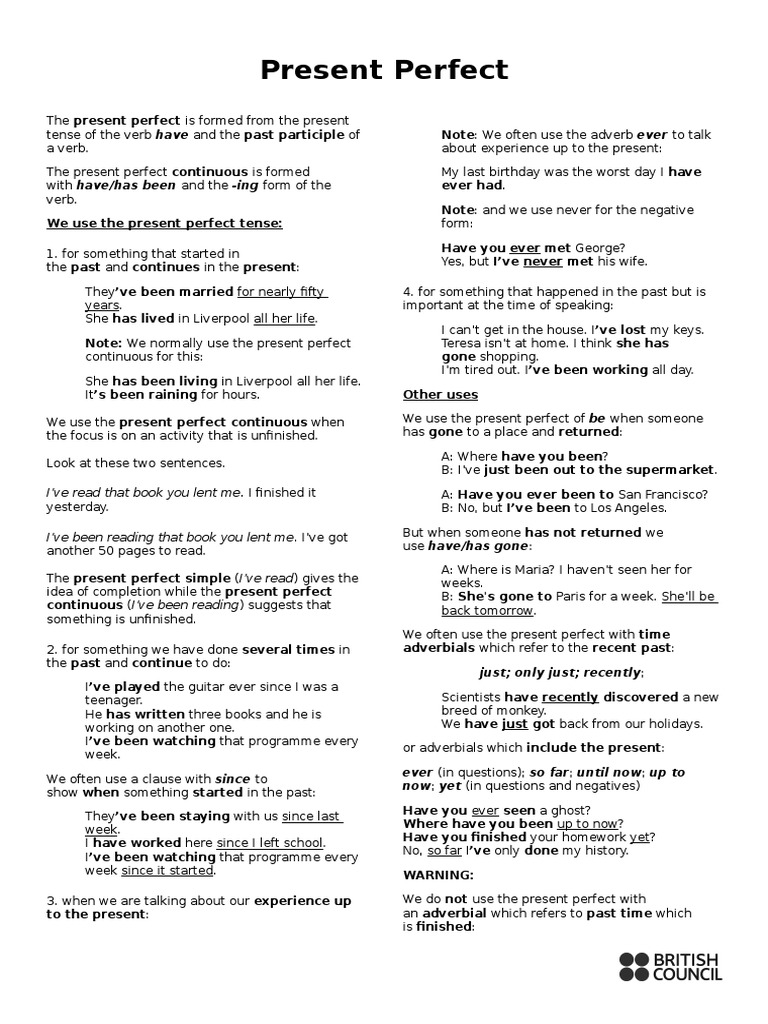 Understanding Present Perfect Tense | PDF | Perfect (Grammar) | Verb