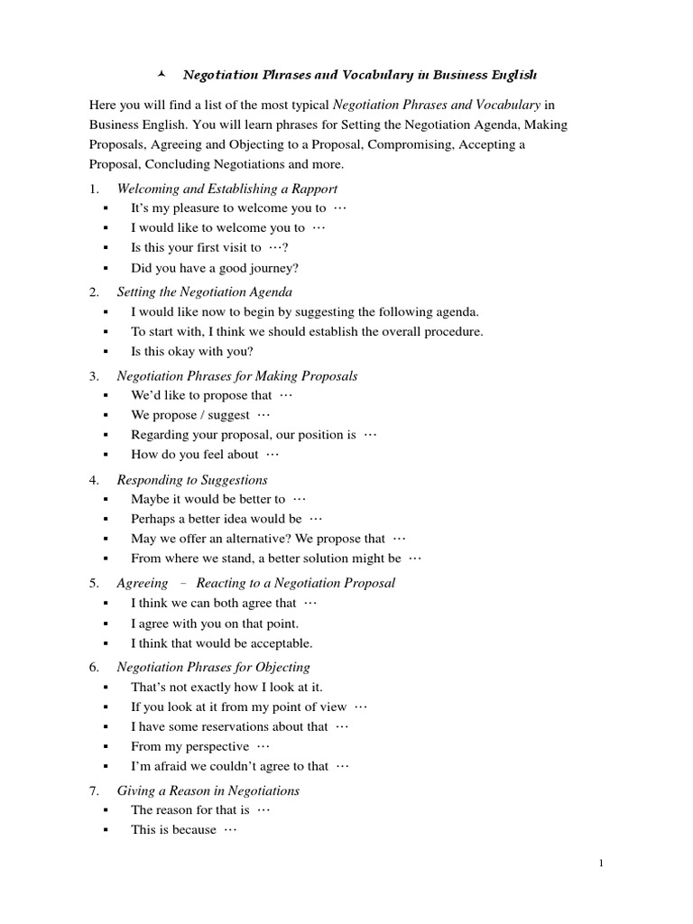 03-10 Negotiation Phrases and Vocabulary in Business English | PDF ...