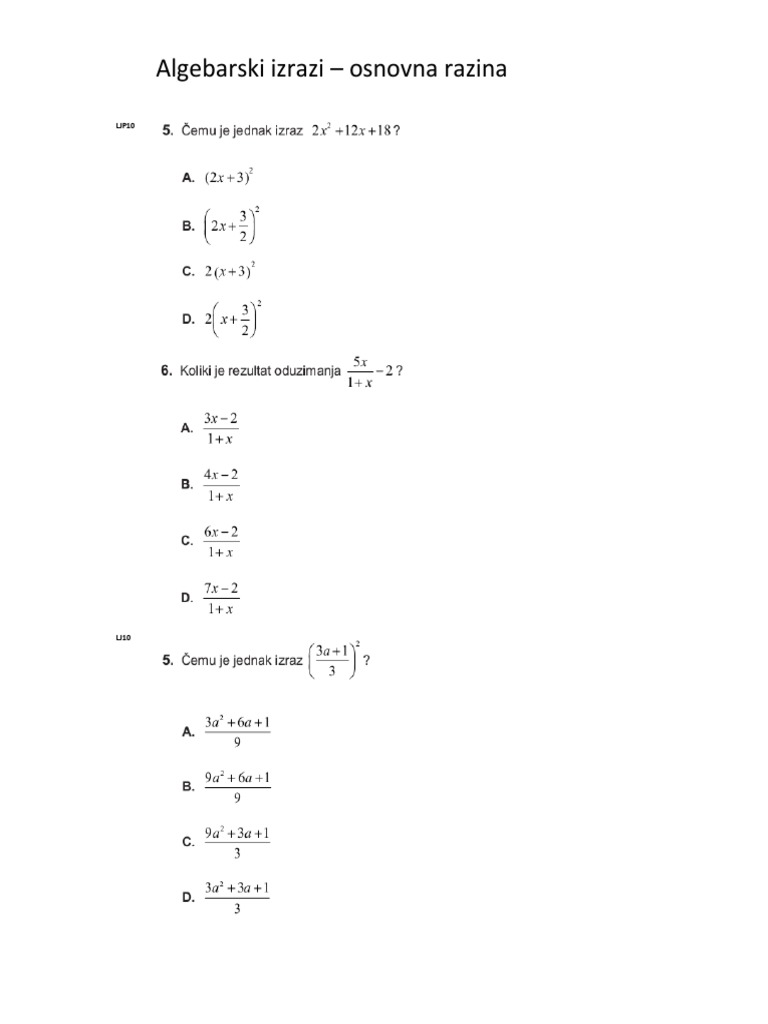 Algebarski Izrazi | PDF