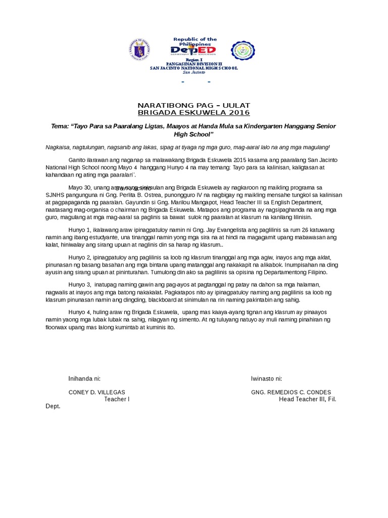 Narrative Report Brigada Eskuwela | PDF