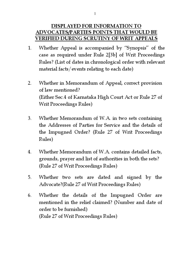 Writ Appeal Scrutiny PDF | PDF | Affidavit | Writ