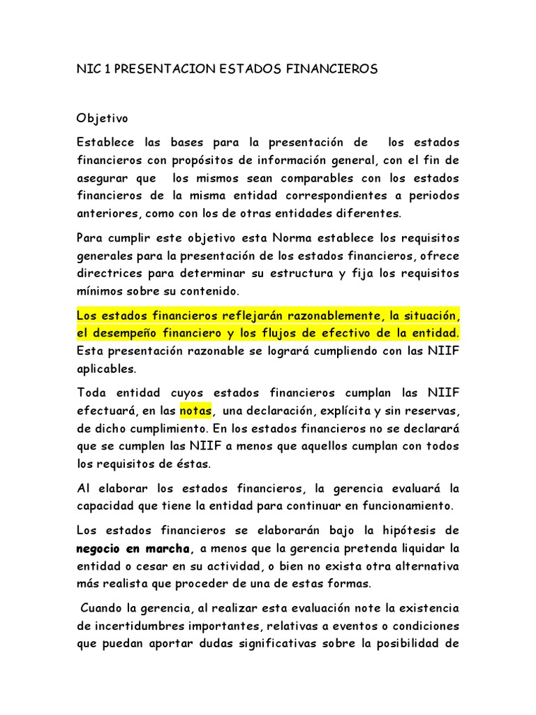 Resumen Nic 1 y 2 | PDF | normas internacionales de INFORMACION ...