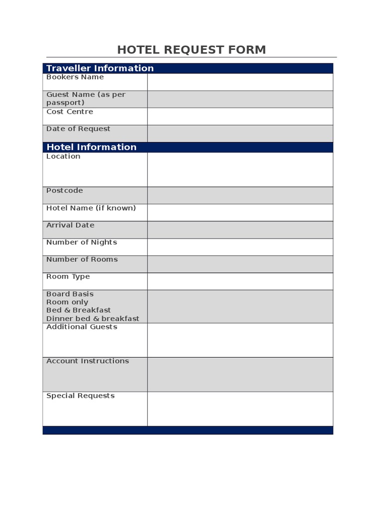 Hotel Request Form Meon Valley | PDF