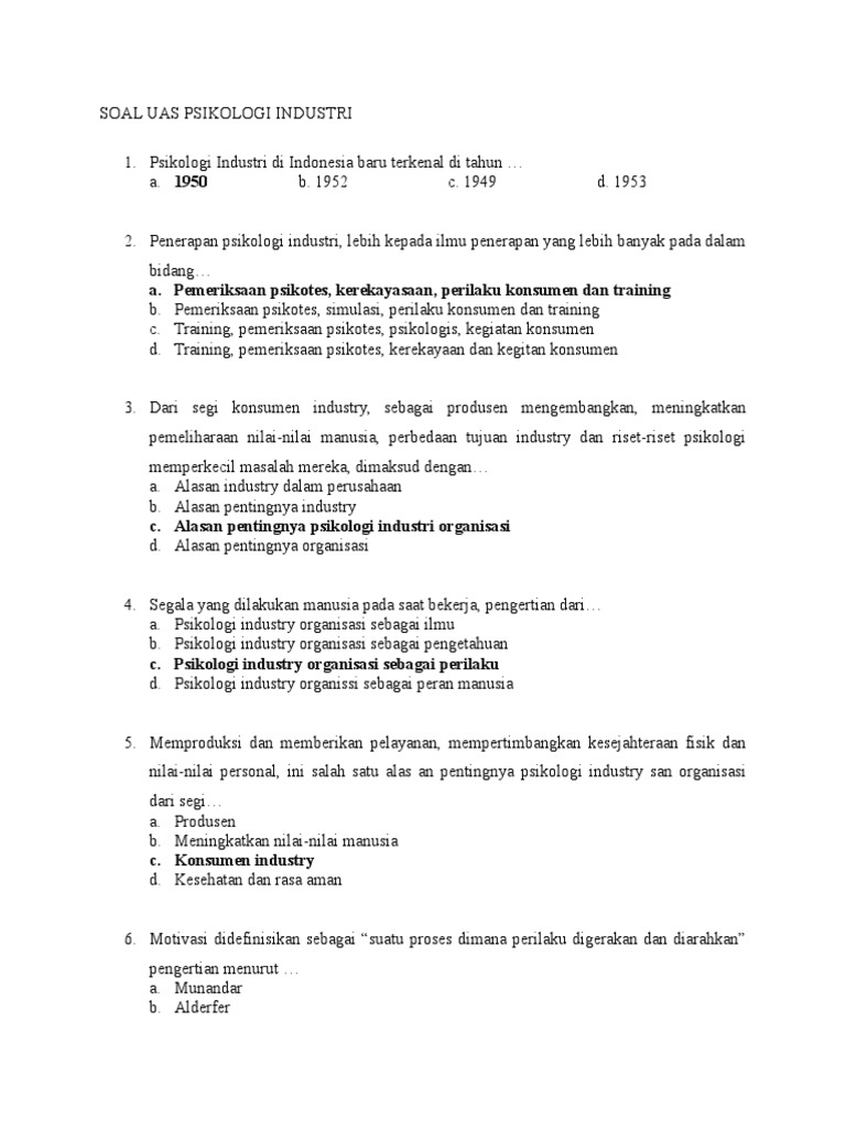Soal Uas Psikologi Industri | PDF | Karier & Perkembangan