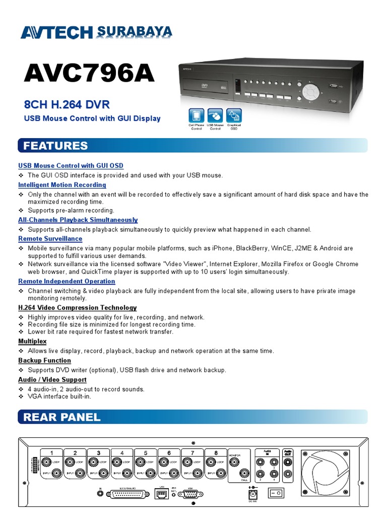 DVR Avc 796D - Avtech Surabaya | PDF | Digital Video Recorder | Video