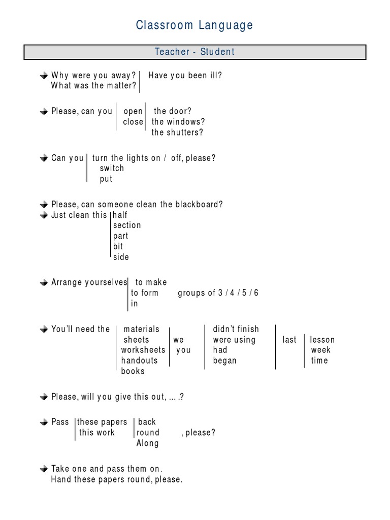 Handout Classroom Language PDF | PDF