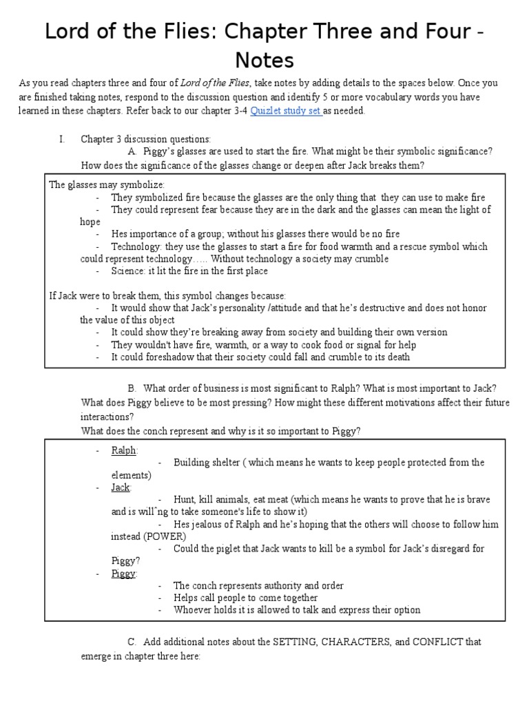 Lord of the Flies Ch. 3-4 Notes | PDF