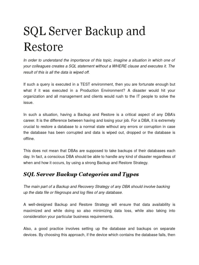 SQL Server Backup and Restore | PDF | Backup | Databases