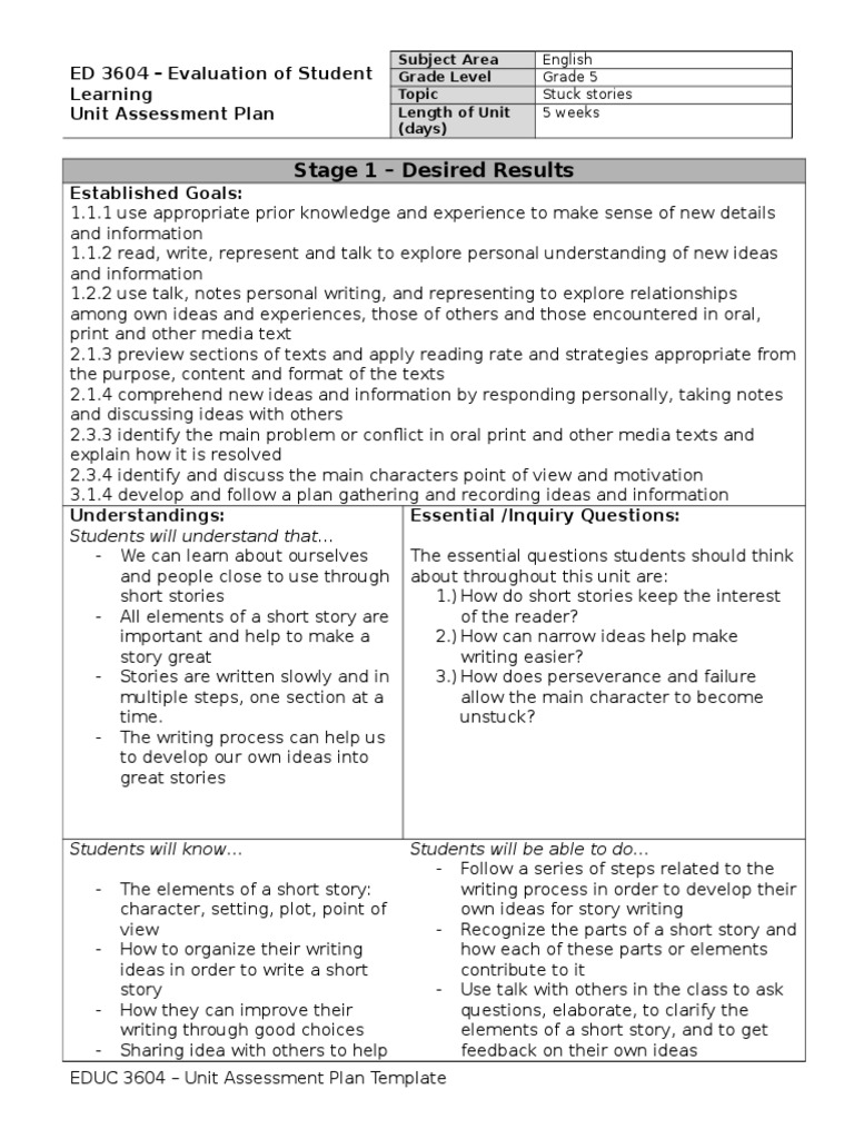 Unit Assessment Plan | PDF | Educational Assessment | Rubric (Academic)