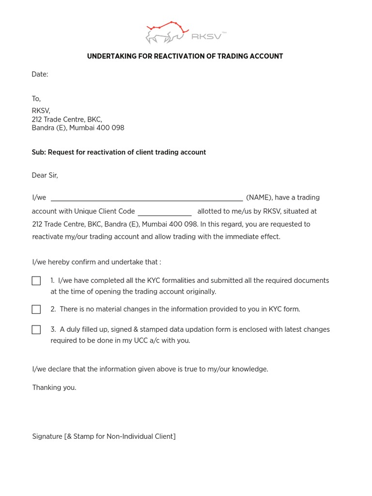 Trading Account Reactivation Request | PDF