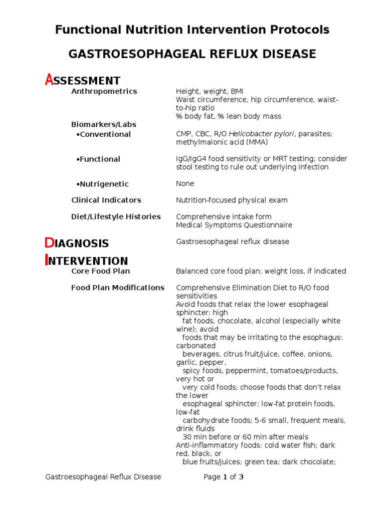 Functional Nutrition Protocol | PDF | Gastroesophageal Reflux Disease ...