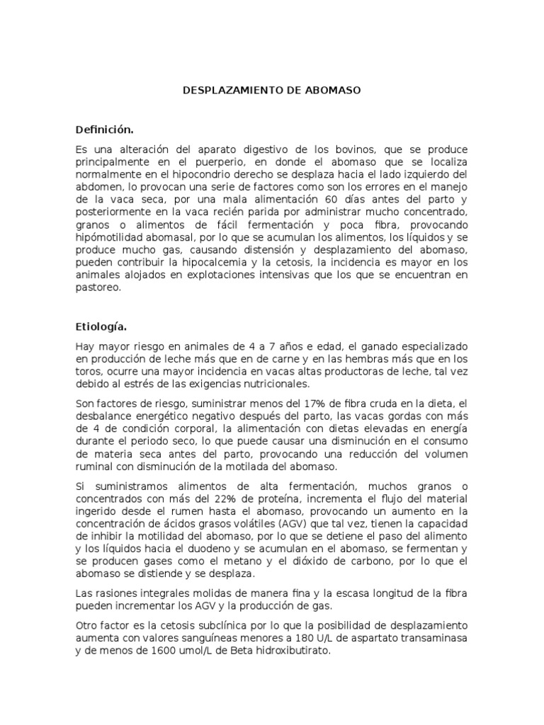 Desplazamiento de Abomaso | PDF | Vacas | Rumiante