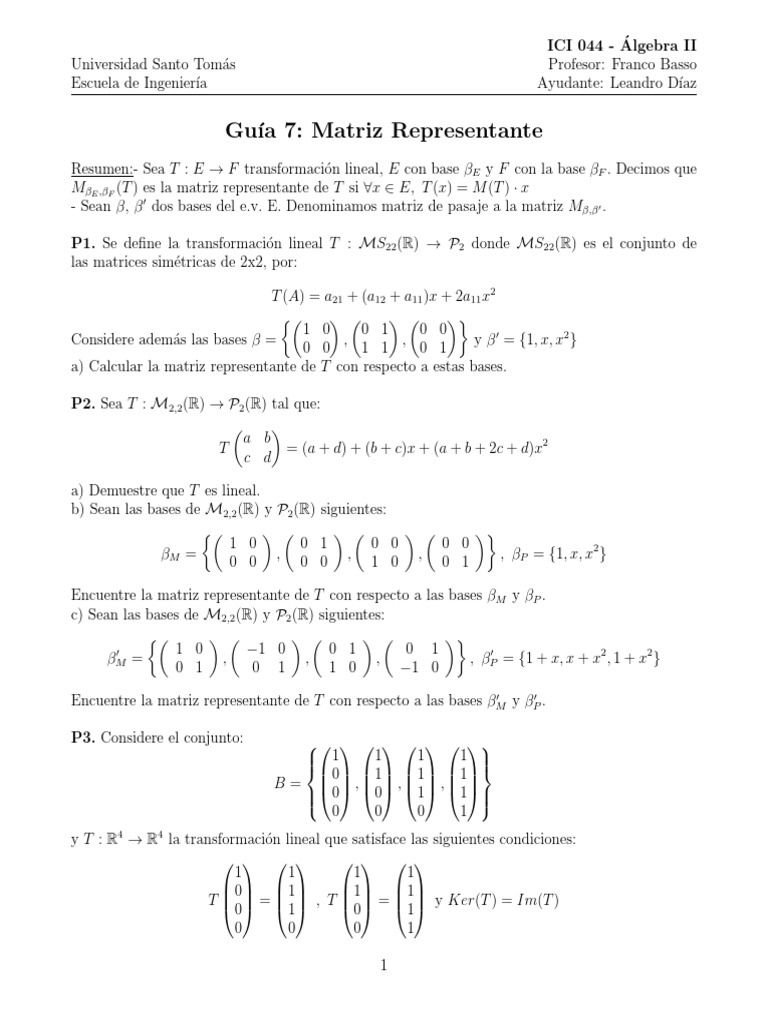 Guia 7 Matriz Representante | PDF | Matriz (Matemáticas) | Teoría de la ...