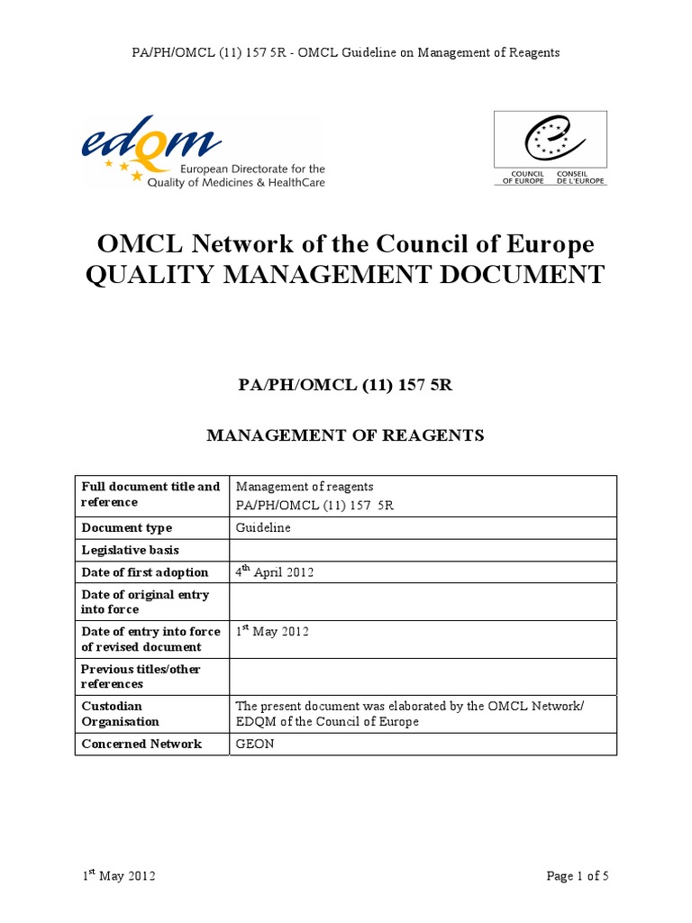 Management of Reagents PDF | PDF | Shelf Life | Verification And Validation